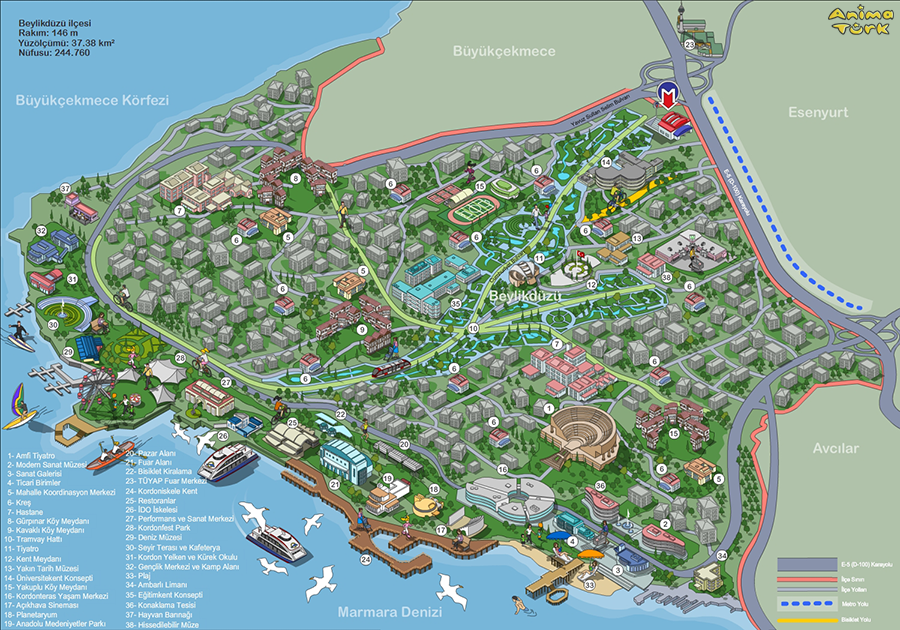 Illustrated Map of Beylikduzu | AnimaTürk Animasyon Stüdyosu, Çizgi ...